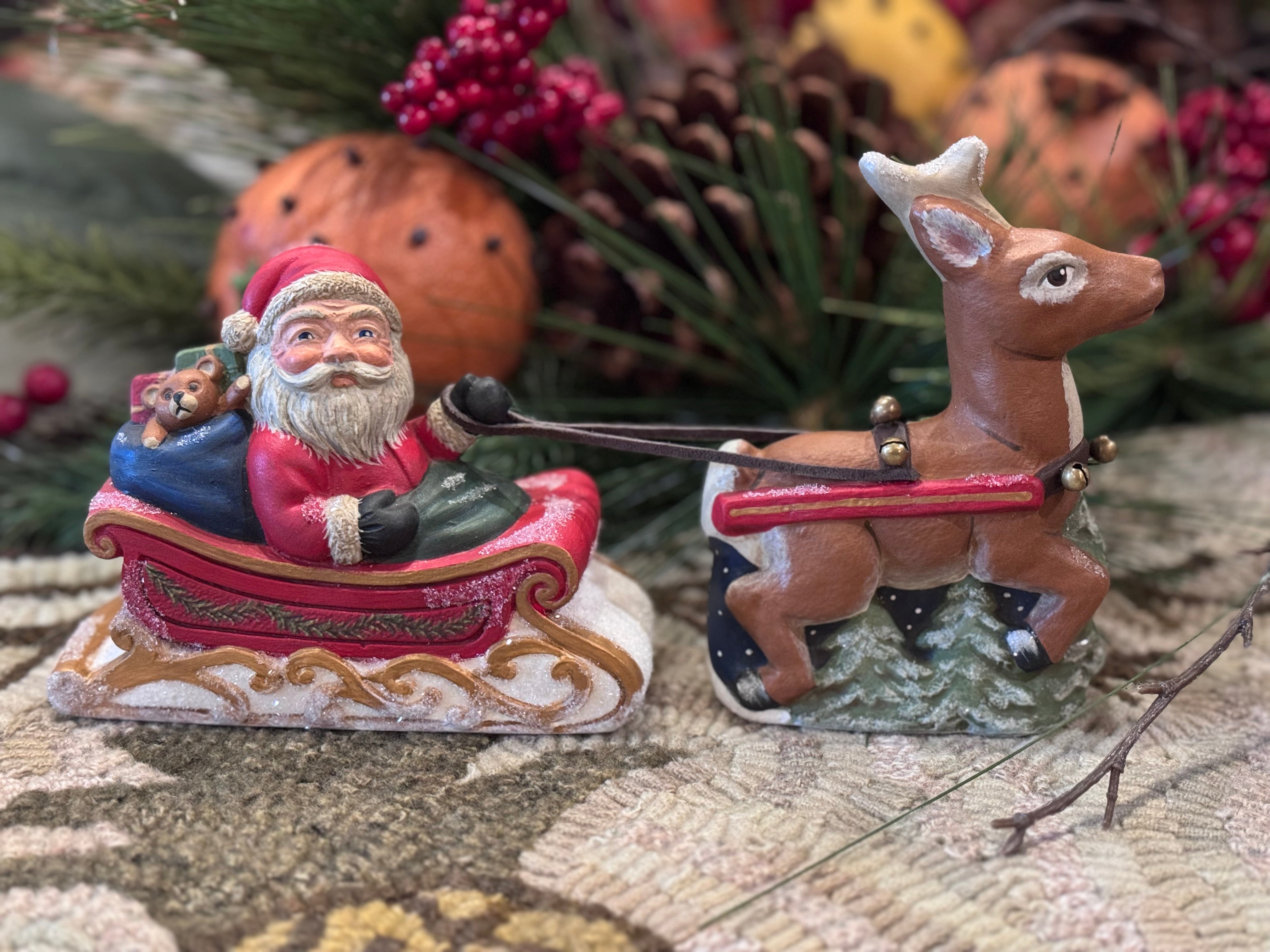 Stone Ridge Chalkware Rooftop Bound Santa & Reindeer Winter SALE – Pine ...